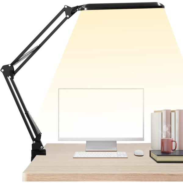 Adjustable Metal Swing Arm Desk LED Lamp with Clamp - 3 Color Modes and ...