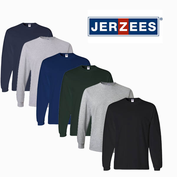 6 Pack of Jerzees 100% Cotton Long Sleeve T-Shirts - Order two or more ...