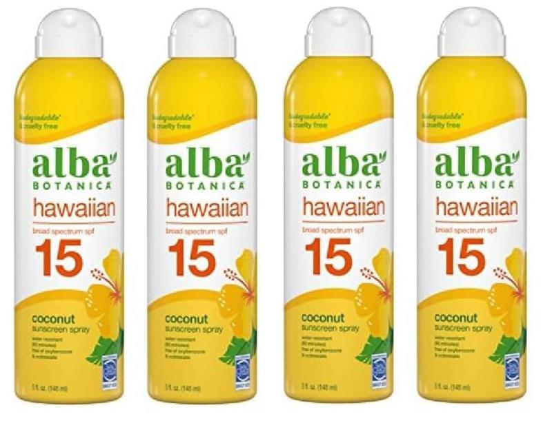 4 PACK OF Alba Botanica Hawaiian Coconut Sunscreen Spray, SPF 15, 5 oz ...