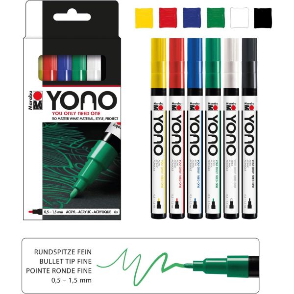 Set of 6 Marabu Yono Acrylic Markers - .5 - 1.5 mm - - Customize just ...