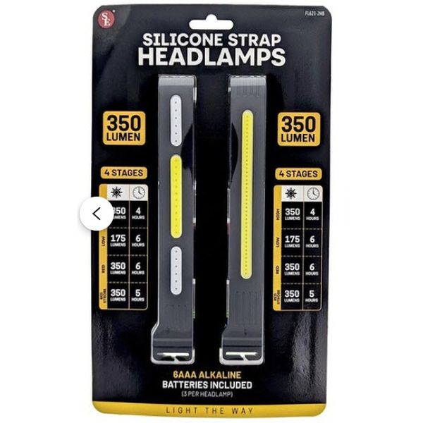 SET of TWO Wide Beam 350 Lumens Cob Silicone Strap Headlamps ...