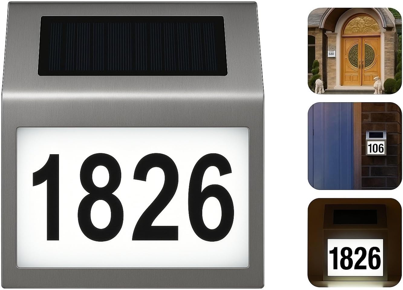 Solar LED Address Sign – Stainless Steel House Number Light with White ...