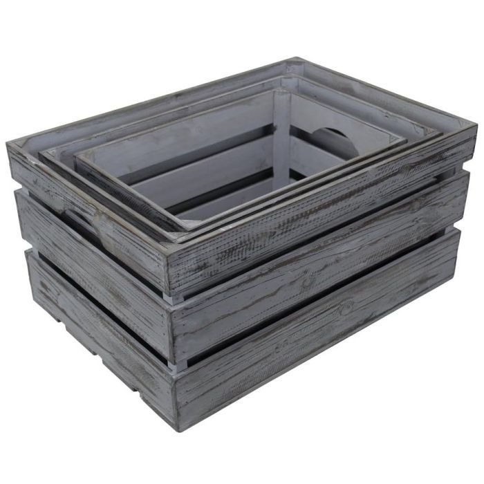 Set of 3 Rustic Gray Wooden Crates - This crate piece features three ...