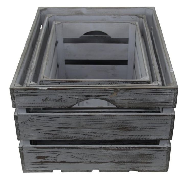 Set of 3 Rustic Gray Wooden Crates - This crate piece features three ...