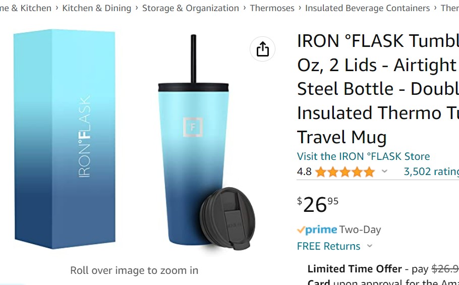 IRON °FLASK 32oz Tumbler With Straw - $27 on amazon with 1,000 of 5 ...