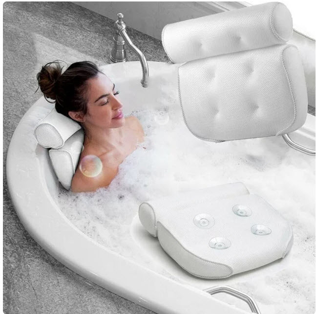Spa Bath Pillow - Head, Neck, Shoulder and Back Support Rest with 4 Non ...