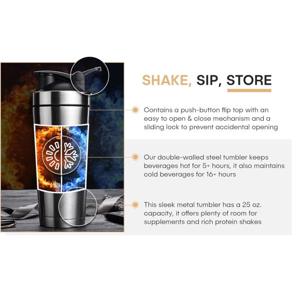 Double Wall Stainless Steel Vacuum Insulated Protein Shaker Bottle with ...