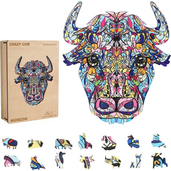 O WOW Crazy Cow Wooden Puzzle - 271 Unique Shaped Pieces Jigsaw Puzzles ...