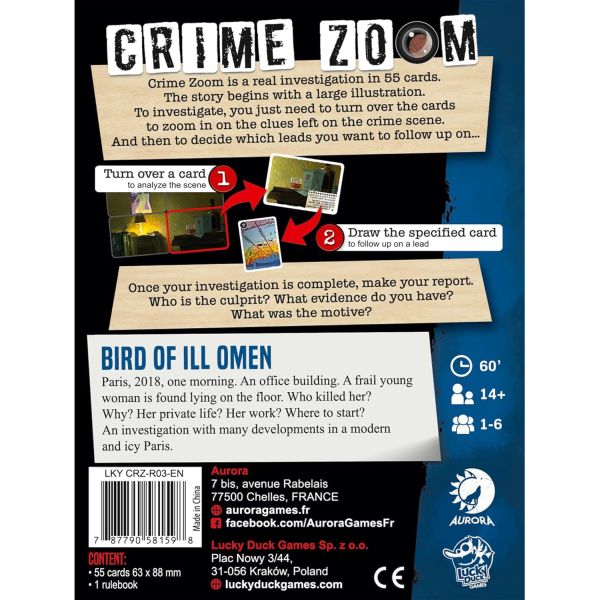 Set of TWO Crime Zoom Crime Scene Detective Games: "Bird of Ill Omen ...