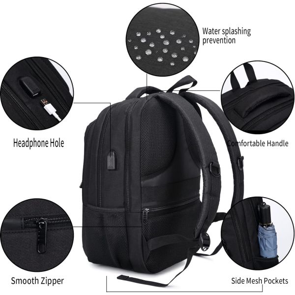 17.3 Inch Laptop Backpack with USB Charging Port and Anti-Theft Pocket ...