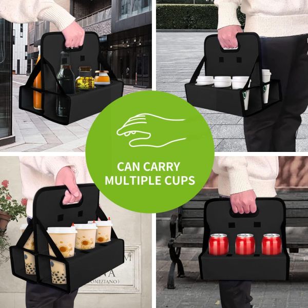 Deluxe 6-Cup Self Stabilizing Portable Drink Carrier Caddy with Handle ...