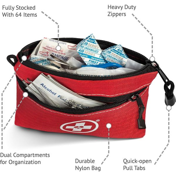 Swiss Safe Survival First Aid Kit Pocket Sized Pouch - Lightweight & Compact with Dual Zippers ...
