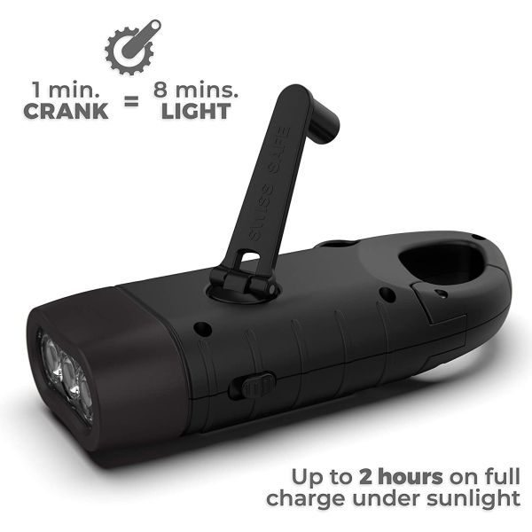 Swiss Safe Rechargeable Flashlight with Solar Power & Hand Crank: High ...