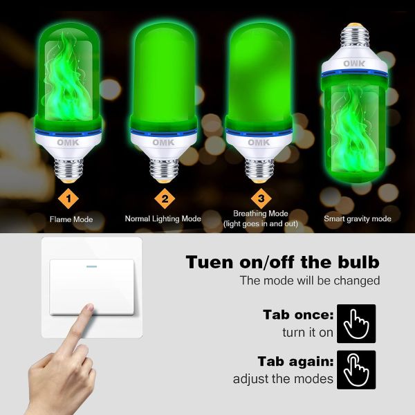 2 PACK of Green LED Flame Effect Light Bulbs - Flame turns to the ...