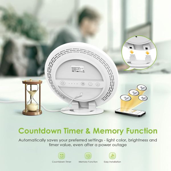 Deluxe Grade 10,000 Lux SAD Portable Light Therapy Lamp with 3 Color Modes, 5 Brightness Levels ...