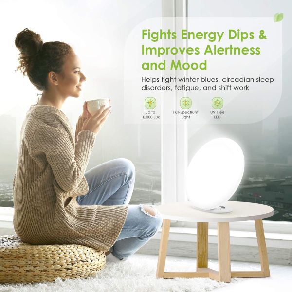Deluxe Grade 10,000 Lux SAD Portable Light Therapy Lamp with 3 Color Modes, 5 Brightness Levels ...