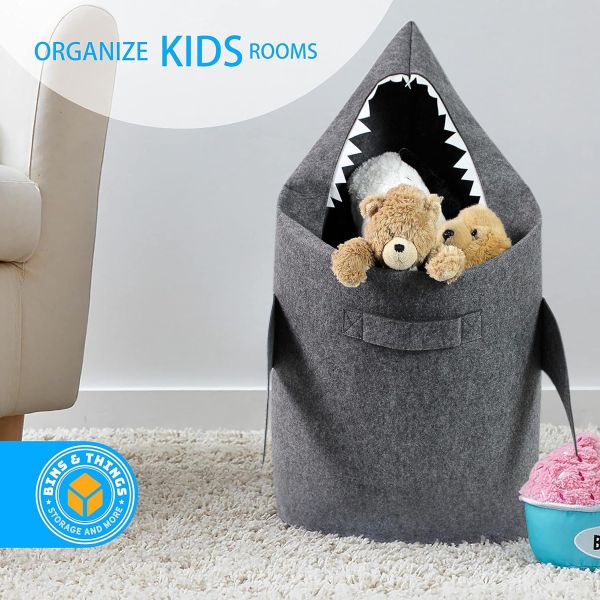 Bins & Things Shark Kids Laundry Hamper / Toy Bin With Handles - Real ...