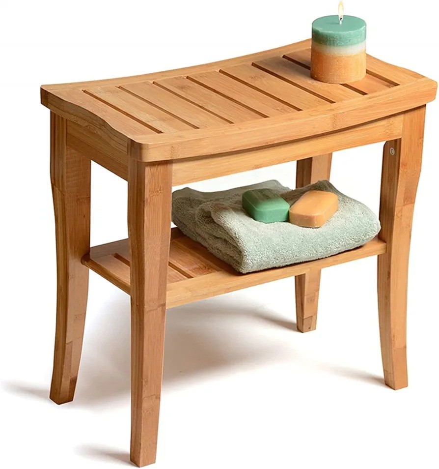 Bamboo Bench / Table Stool With Storage Shelf Perfect For Indoor Or ...