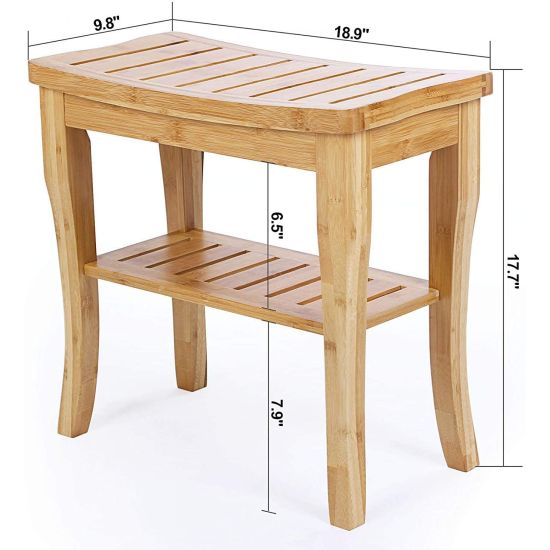 Bamboo Bench / Table Stool With Storage Shelf Perfect For Indoor Or ...