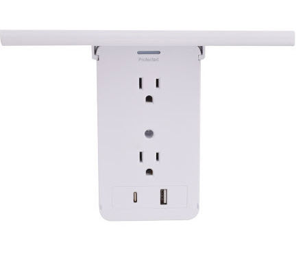 Deluxe 8-Plug Side Entry Outlet Extender With USB Ports and Shelf ...