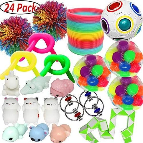 24 Piece Sensory Fidget Stress Relief Set for Adults and Kids ...