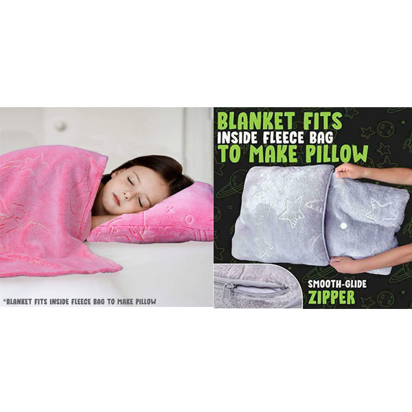 Glo-Fun Glow in the Dark Pillow / Blanket - Choose from Pink Unicorn or ...