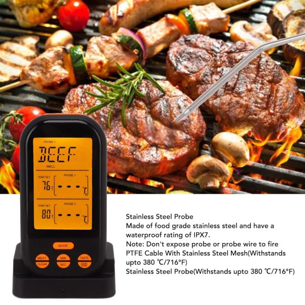 Wireless Digital Meat Thermometer with Dual Probes - Works in the oven ...