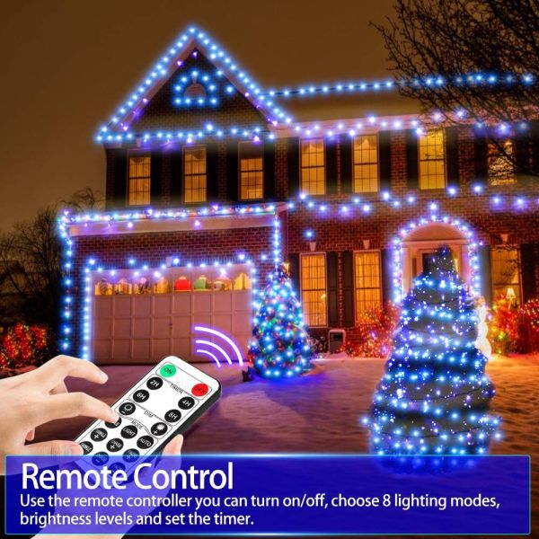 Remote Control Wireless 33 Foot 100 LED Christmas Lights with Timer 8 ...