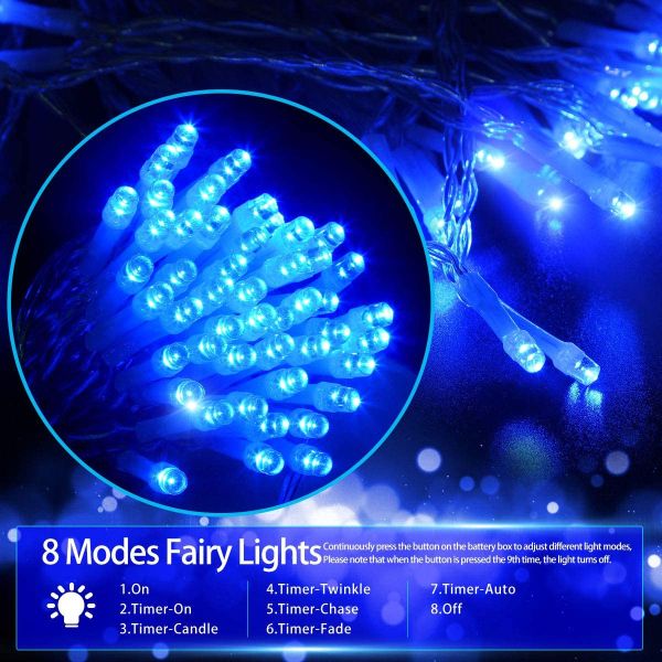 Remote Control Wireless 33 Foot 100 LED Christmas Lights with Timer 8 ...
