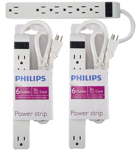 3 Pack of Philips 6 Outlet Power Strips - SHIPS FREE! - THAT Daily Deal