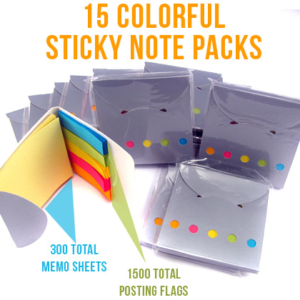 SHIPS FREE! 15 Pack Sticky Note Set - 1800 Total Memos! - THAT Daily Deal