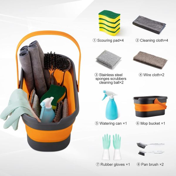 CLEANHOME Complete Cleaning Kit With Collapsible Cleaning Bucket - You ...