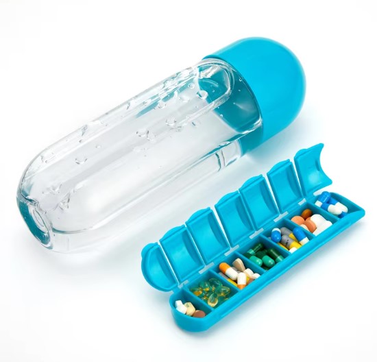 Drinking Water Bottle with 7 Day Pill Box Organizer - Order 2 or more ...