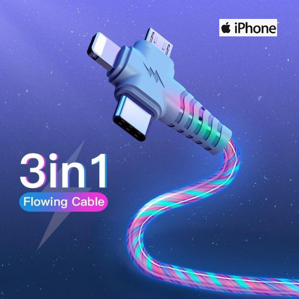 3-Pack of 3-in-1 LED Luminous Charging Cables - Works with iPhone, USB ...