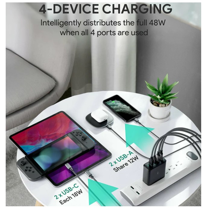 PREMIUM GRADE High Speed Smart Charging 48W 4 Port Wall Charger ...
